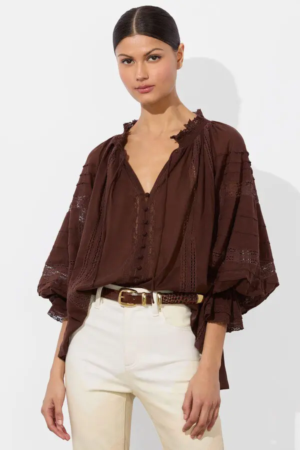 Alice + Olivia Josephine Embroidered Blouse - Brown