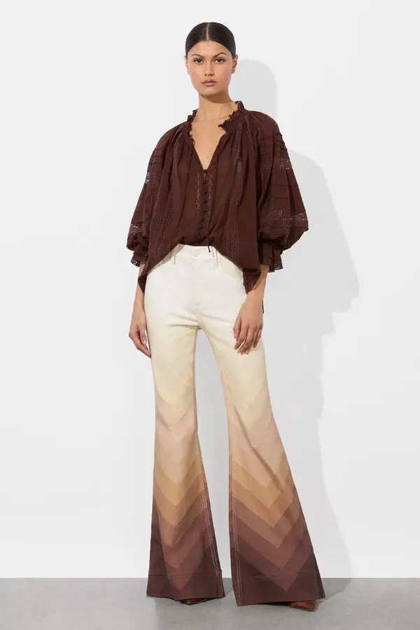 Alice + Olivia Josephine Embroidered Blouse - Brown
