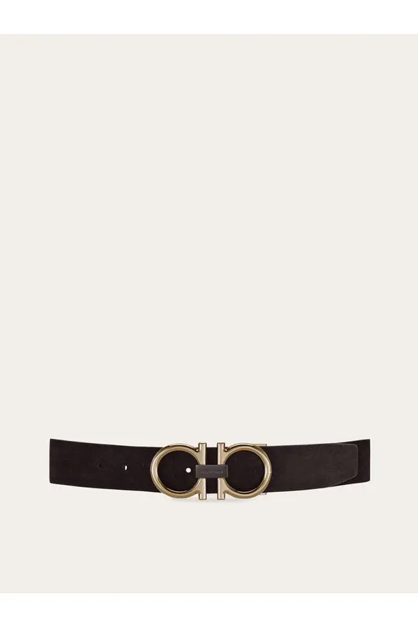 FERRAGAMO Adjustable Gancini Buckle Suede Belt - Gold