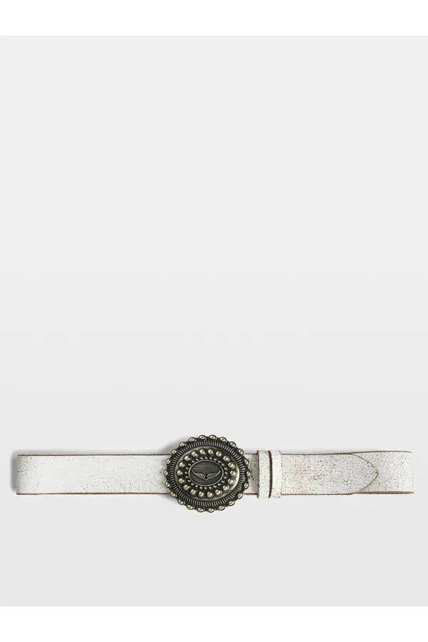 Zadig&Voltaire Santa Fe Crackled Leather Belt - White