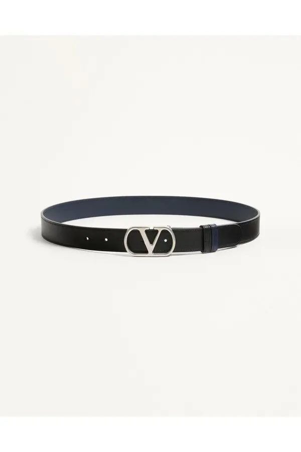 Valentino Garavani Vlogo Signature Reversible Shiny Calfskin Belt - Black