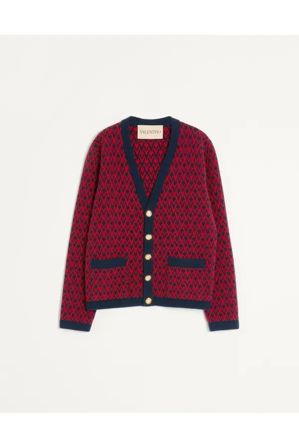 Valentino Garavani Wool Cardigan With Toute La V Pattern