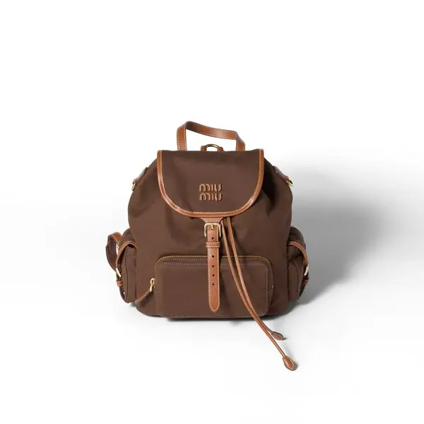 Miu Miu Canvas And Leather Backpack - Cocoa Brown/brandy