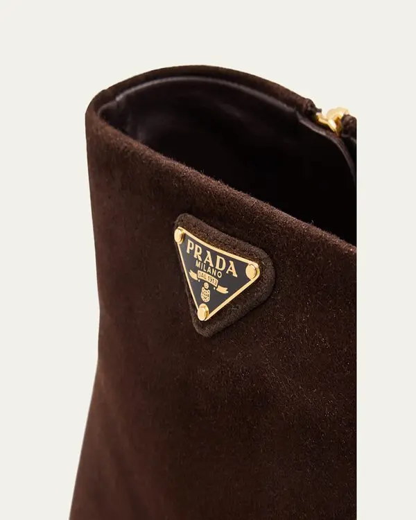 Prada Suede Ankle Booties - Moro