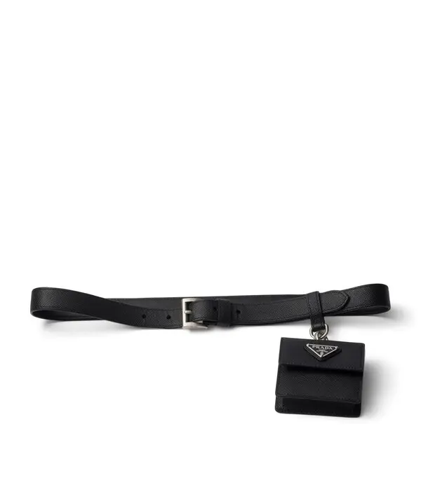 Prada Saffiano Leather Belt With Pouch - Black