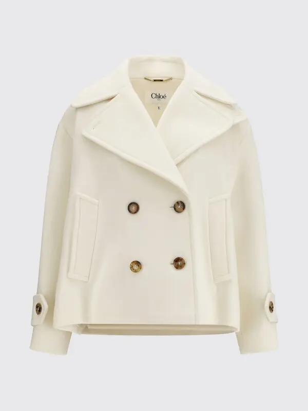 Chloé Double-breasted Wool Blend Pea Coat - White