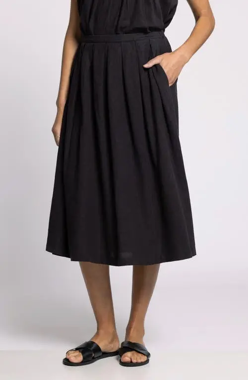 THREAD & SUPPLY Lydia Pleated Linen Blend Midi Skirt - Obsidian