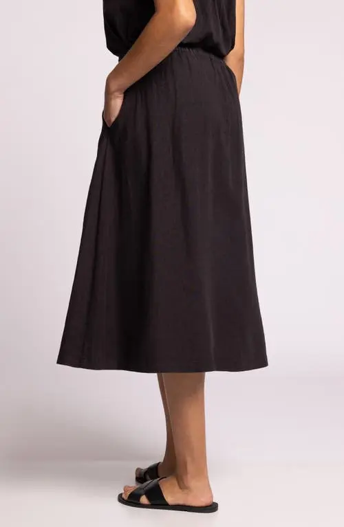 THREAD & SUPPLY Lydia Pleated Linen Blend Midi Skirt - Obsidian