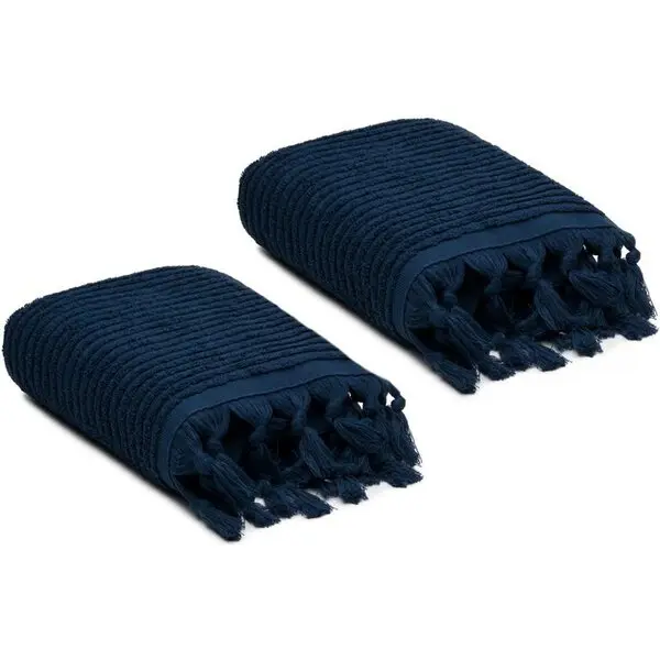 OLIVE & LINEN Ribbed Loom Terry Hand Towel Set Of 2 - Navy