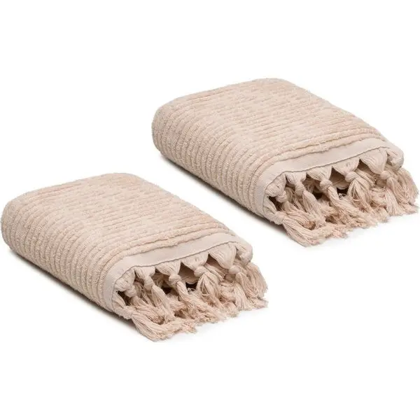 OLIVE & LINEN Ribbed Loom Terry Hand Towel Set Of 2 - Sand