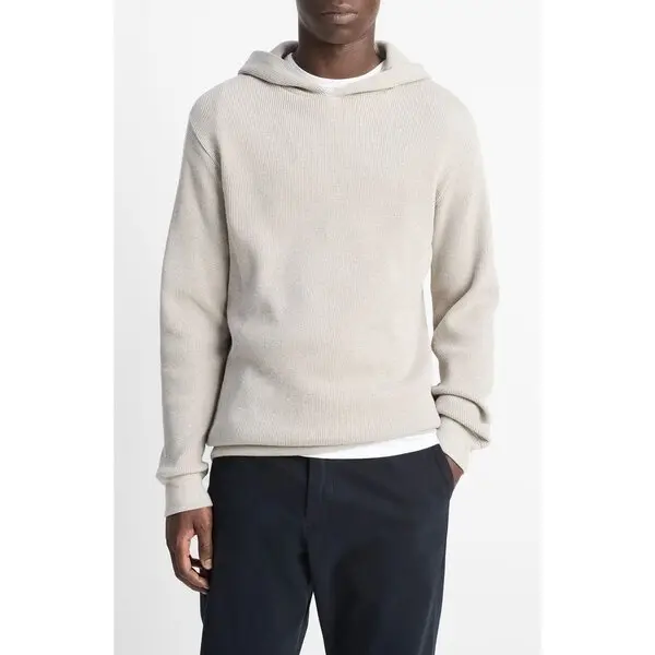 Vince Mouline Thermal Pima Cotton Hoodie - Putty/ Off White