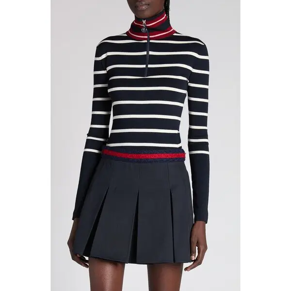 Moncler Virgin Wool Quarter Zip Pullover - Stripe