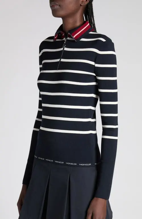 Moncler Virgin Wool Quarter Zip Pullover - Stripe