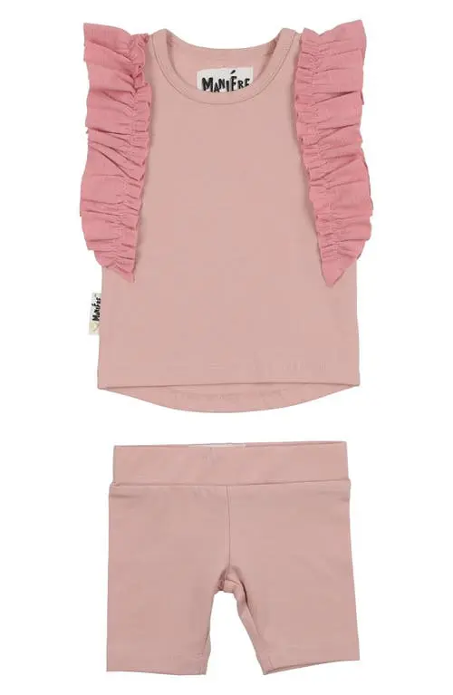 MANIÈRE Ruffle Edge Stretch Cotton Tank & Shorts Set - Blush