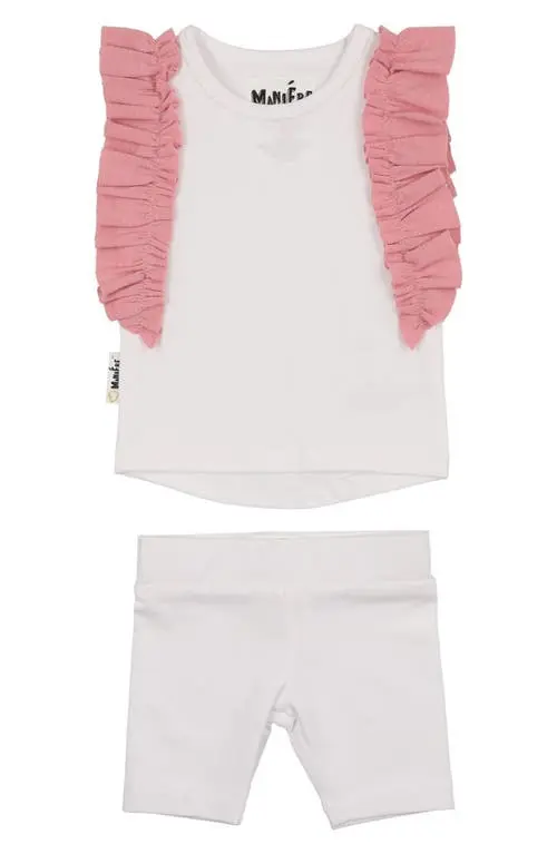 MANIÈRE Ruffle Edge Stretch Cotton Tank & Shorts Set - White