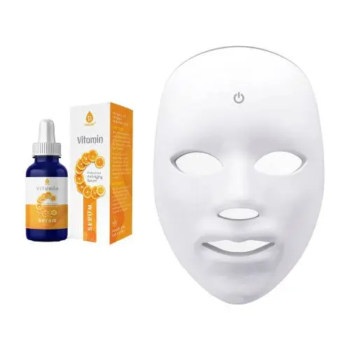 PURSONIC Led Skincare Bundle7-in-1 Led Light Therapy Face Mask + Vitamin C Serum - Multicolor