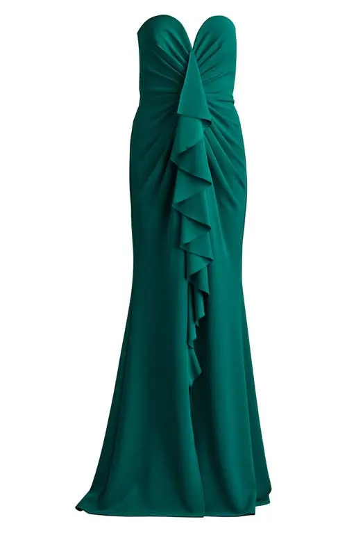 Tadashi Shoji Strapless Ruffle Front Gown