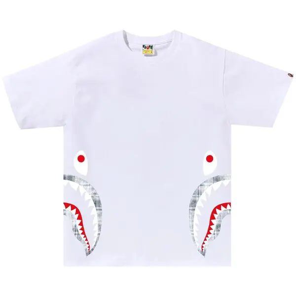 A BATHING APE Bleached Check Side Shark Tee - White