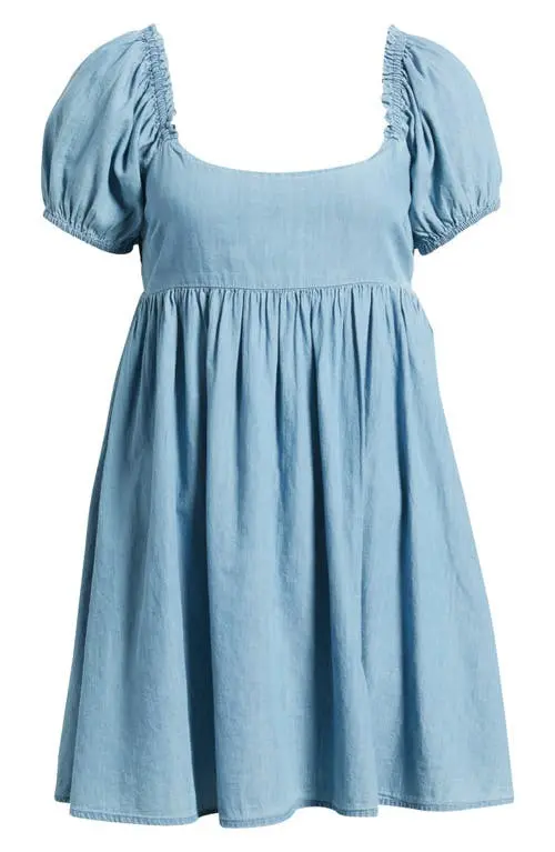 Bp. Puff Sleeve Babydoll Mini Dress In Medium Wash - 61% Off | Editorialist