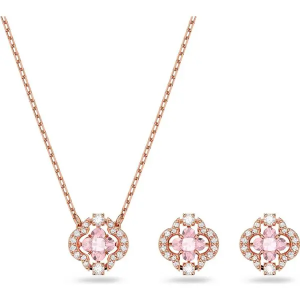 SWAROVSKI Una Clover Necklace And Stud Earrings Set - Pink