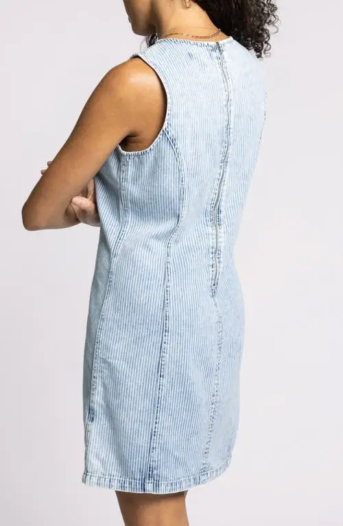THREAD & SUPPLY Dahlia Sleeveless Denim Shift Dress - Washed Indigo Stripe