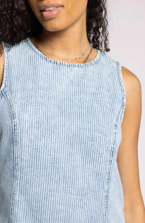 THREAD & SUPPLY Dahlia Sleeveless Denim Shift Dress - Washed Indigo Stripe