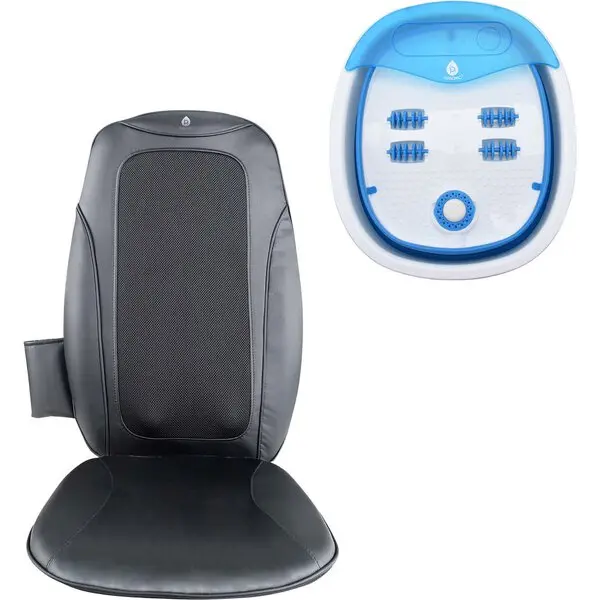 PURSONIC Total Relaxation Bundleincludes Shiatsu Chair Massager With Vibration & Collapsible Wireless Footbath Spa Massager - Multicolor