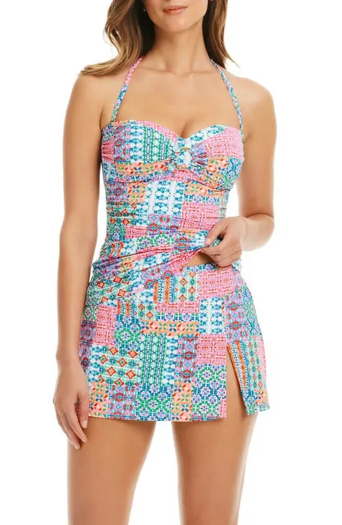 ROD BEATTIE Draped Ring Tankini Top - Multi Pink