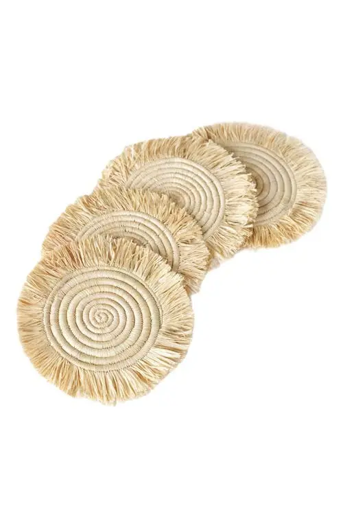 INDEGO AFRICA Raffia Fringe Set Of 4 Coasters - Natural