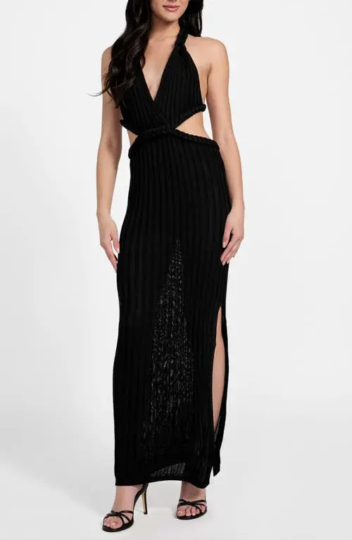 Guess Rib Braided Trim Cutout Maxi Dress - Jet Black