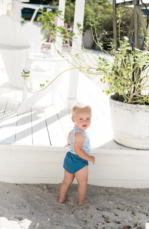 MANIÈRE Stripe Bodysuit & Bloomers Set - Blue/ White