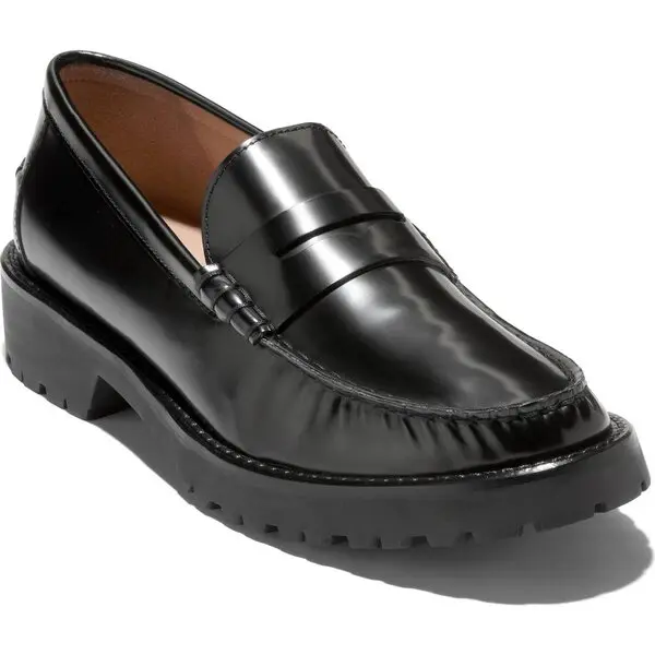 Cole Haan Treena Lug Penny Loafer - Black Box Leather