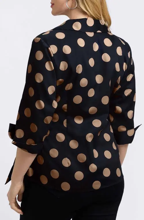 Foxcroft Salina Polka Dot Cotton Wrap Top - Black/ Almond