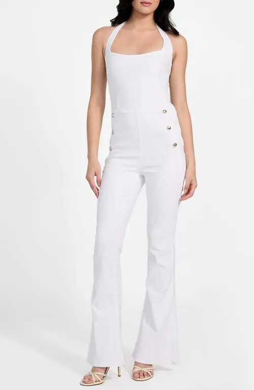 Guess Blair Halter Denim Jumpsuit - Pure White
