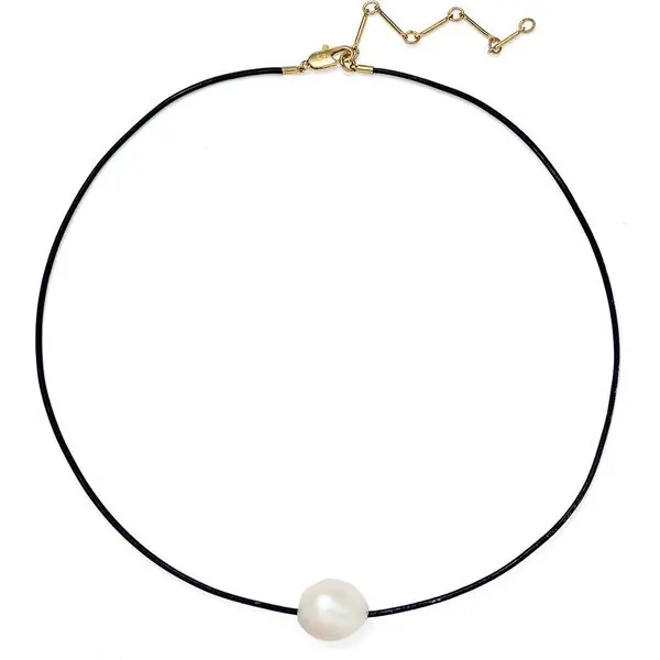 Lady Grey Freshwater Pearl And Leather Cord Necklace - Gold/ Black