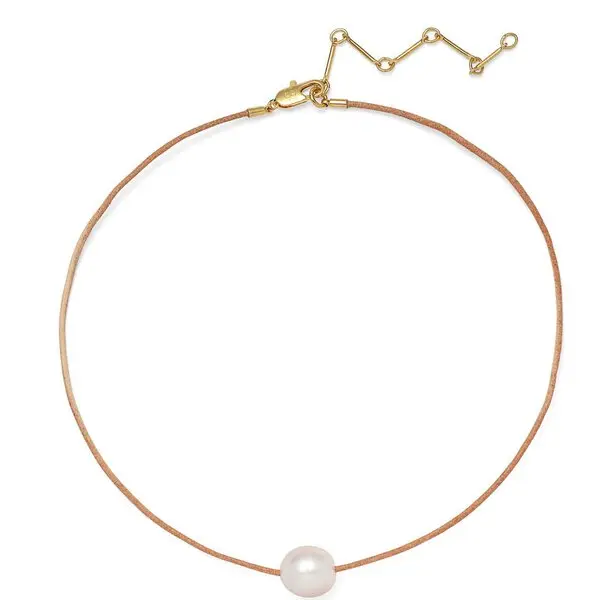 Lady Grey Freshwater Pearl And Leather Cord Necklace - Gold/ Tan