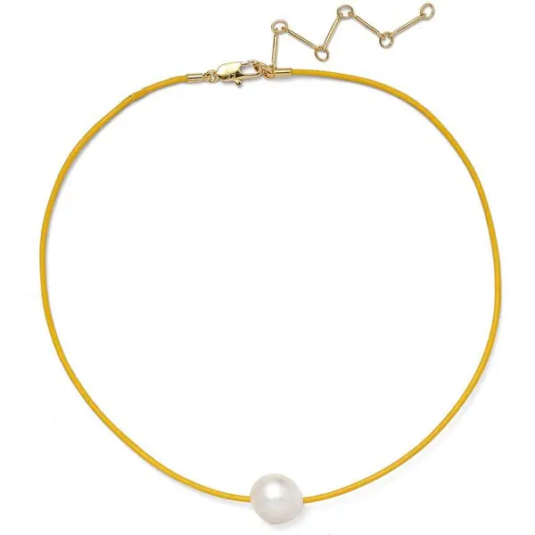 Lady Grey Freshwater Pearl And Leather Cord Necklace - Gold/ Yellow