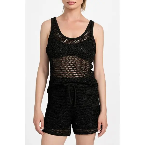 Guess Ava Open Stitch Tank - Jet Black Multi