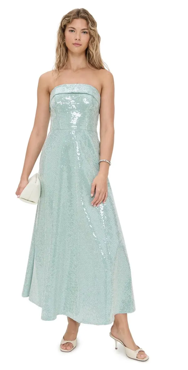 Shoshanna Kiara Strapless Maxi Dress In Verde/Ivory - 30% Off | Editorialist