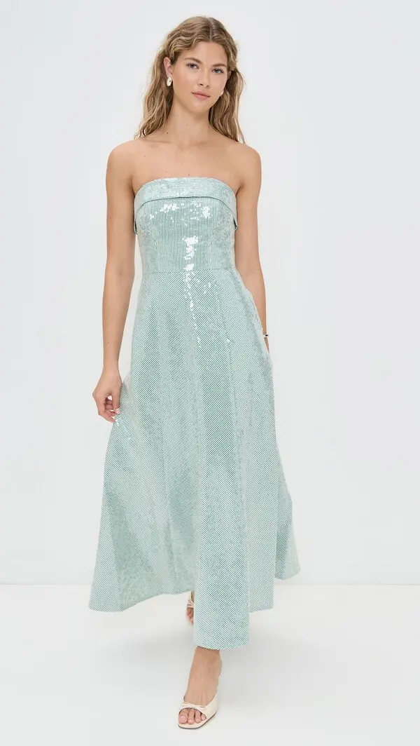 Shoshanna Kiara Strapless Maxi Dress In Verde/Ivory - 30% Off | Editorialist