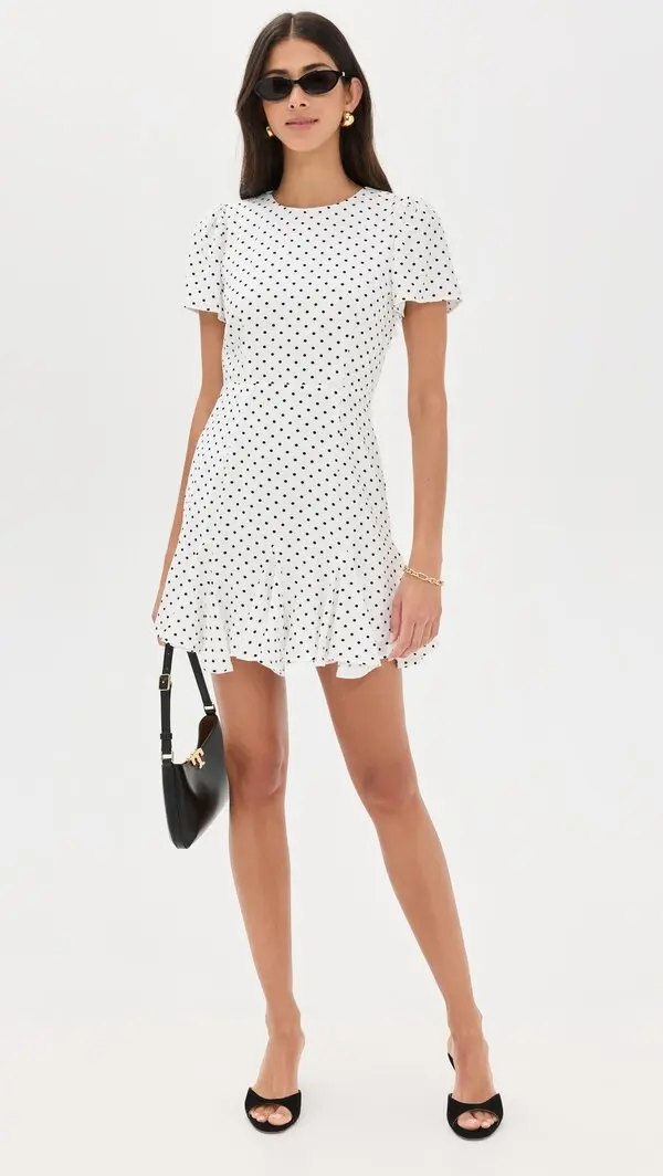 LE BOP Floral Print Mini Dress - White Dot
