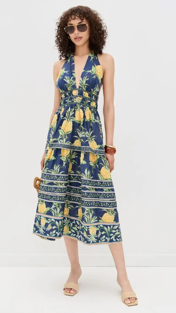 Printed Halterneck Midi Dress