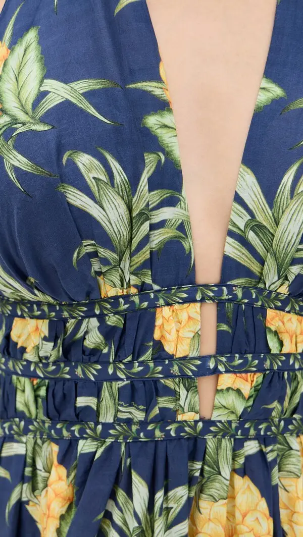 Farm Rio Printed Halterneck Midi Dress In Delicate Pineapple Navy Blue -  50% Off | Editorialist