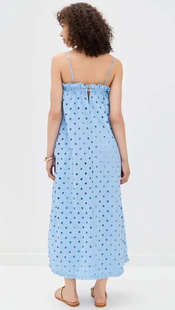fitted lace wedding dress Within Myself Sky Blue Embroidered Eyelet Asymmetric Maxi Dress