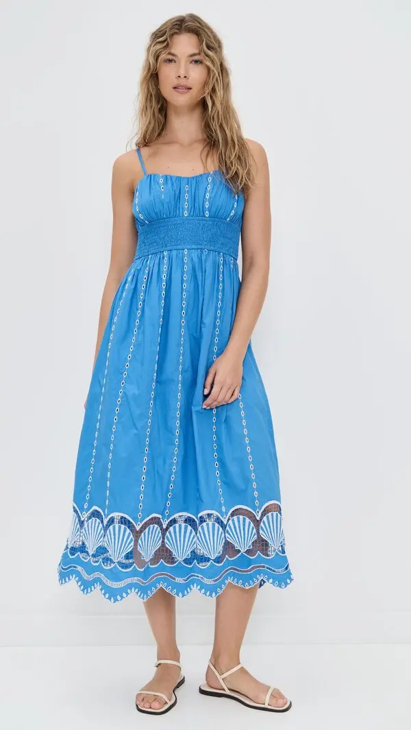 knee length dresses for ladies Happy To Be Here Blue Floral Embroidered Eyelet Maxi Dress