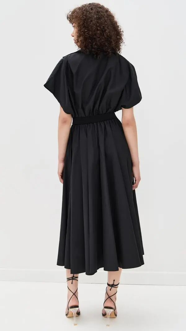 Norma Kamali Belted Flared Midi Shirt Dress