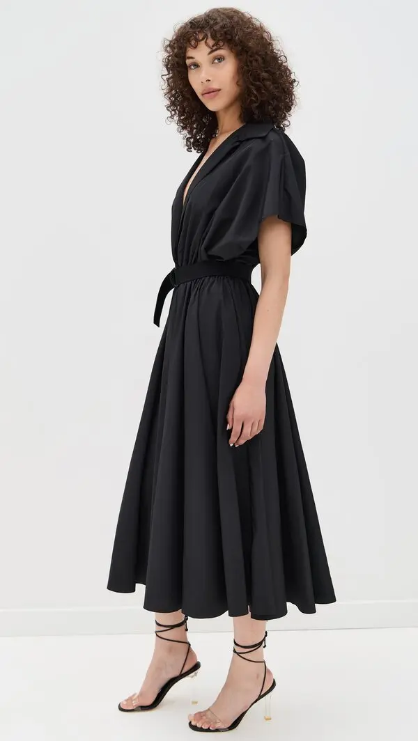 Norma Kamali Belted Flared Midi Shirt Dress