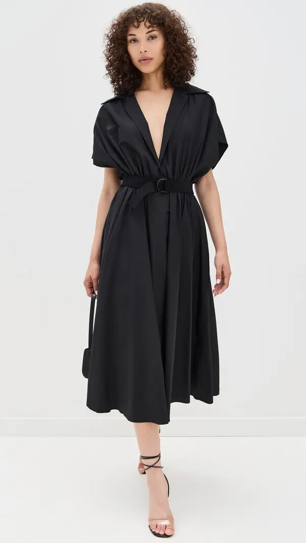 Norma Kamali Belted Flared Midi Shirt Dress
