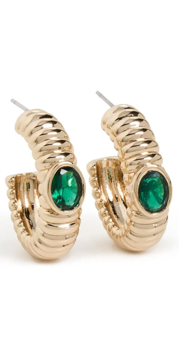 Ettika Ribbed Hoop Earrings - Green