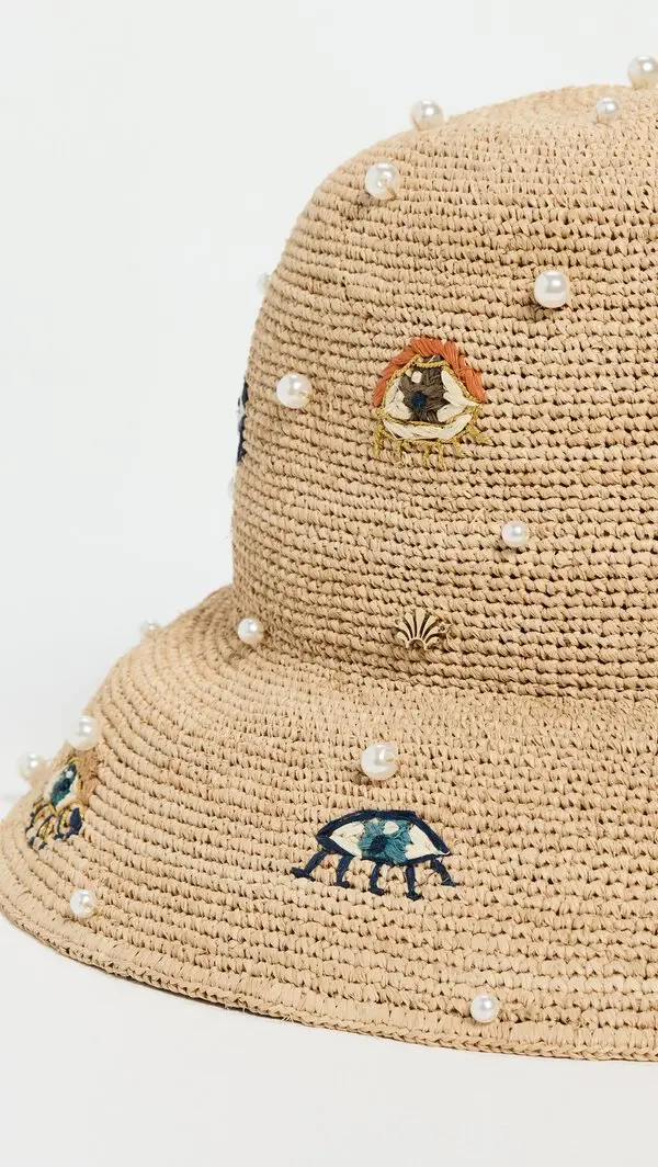 Lele Sadoughi Embroidered Raffia Bucket Hat - Evil Eye  display picture 1